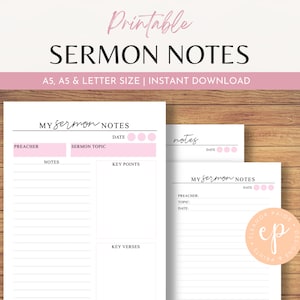 Sermon Notes Printable, Blush Pink Sermon Journal Pages, Bible Study ...