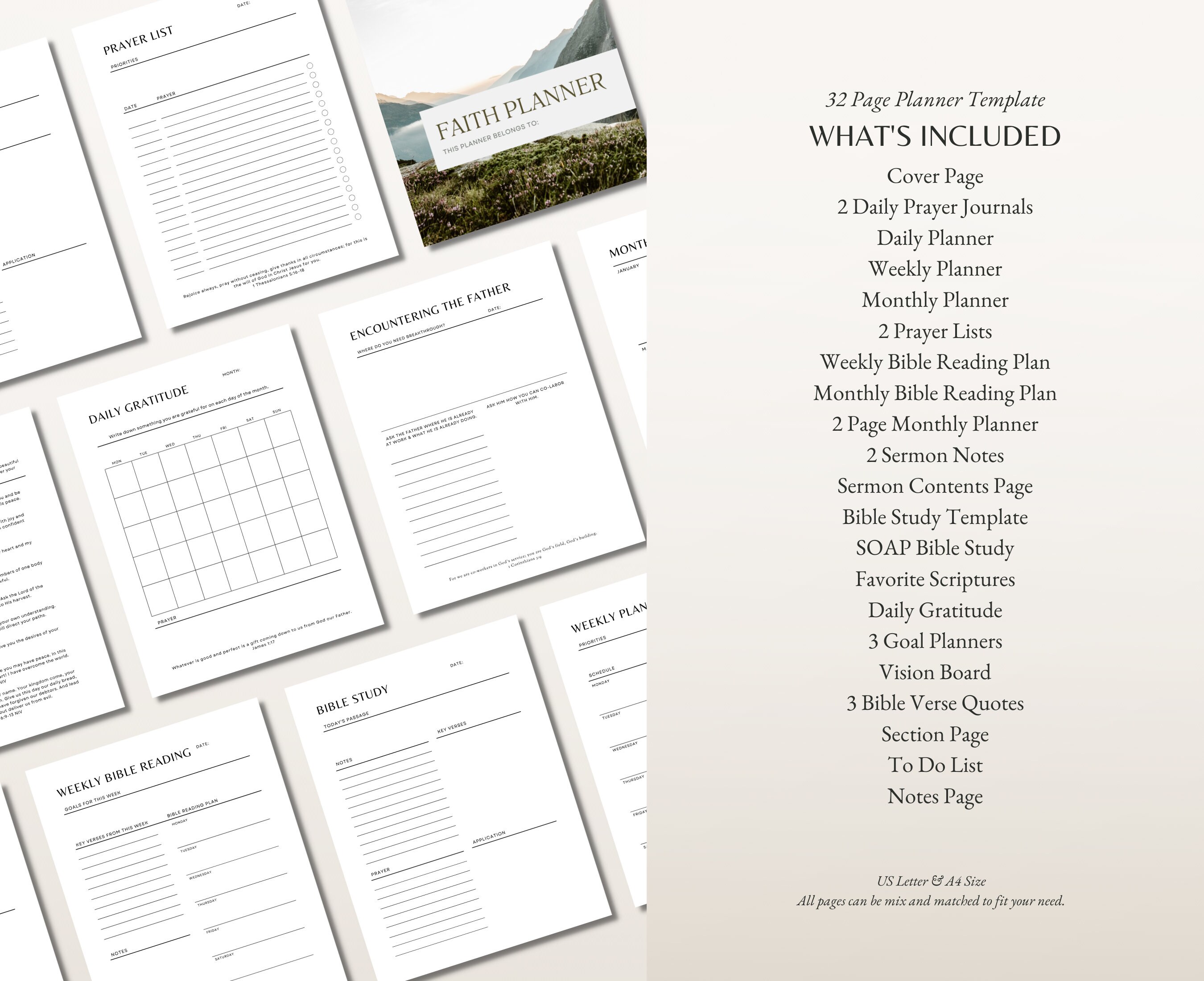 Canva Faith Planner Template Bundle, Digital or Printable Editable ...