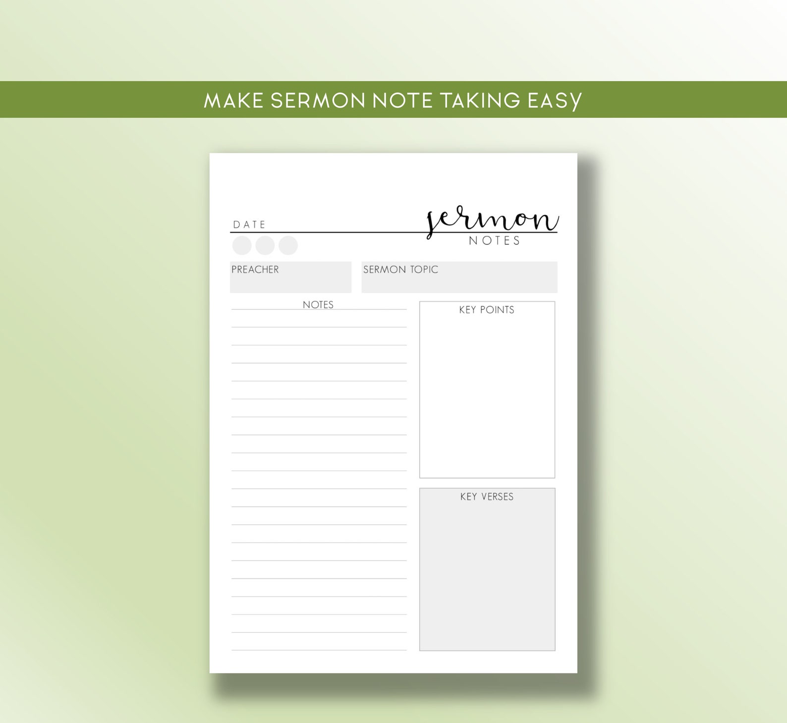 Sermon Notes Printable Sermon Journal Pages Printable | Etsy