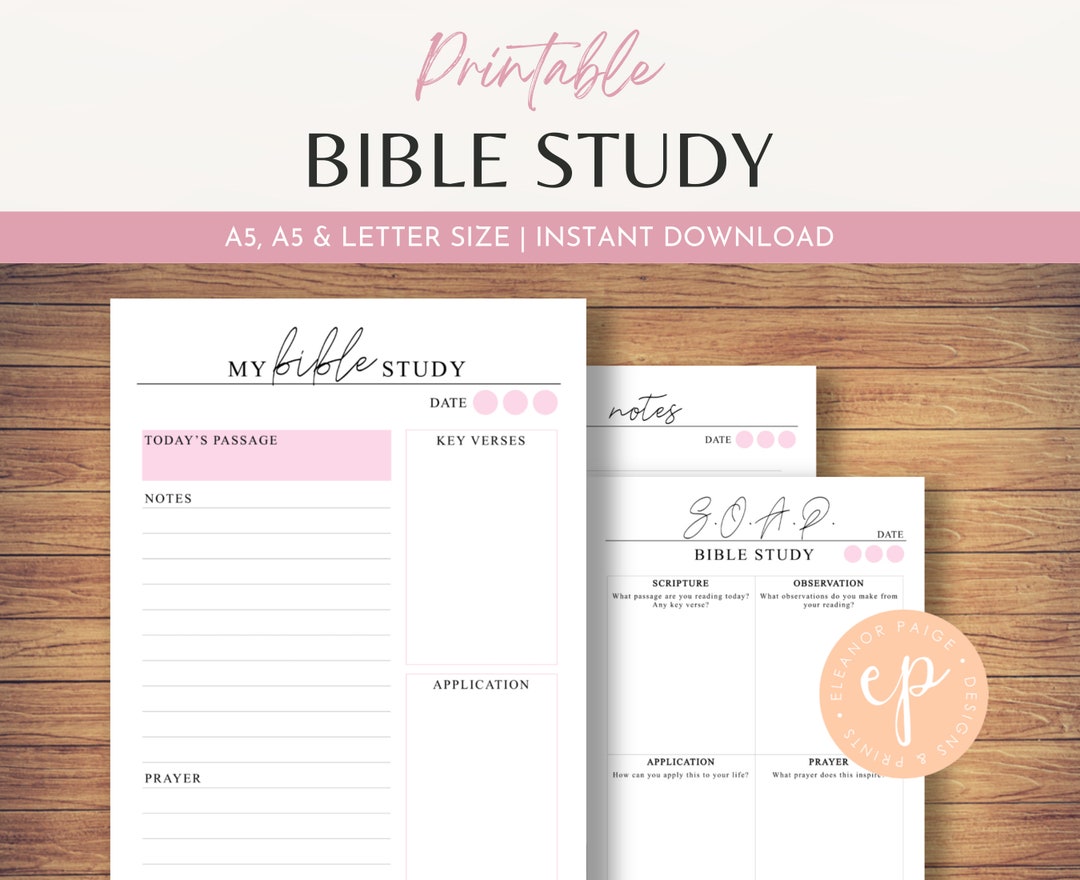 Bible Study and SOAP Printable Notes Template, Blush Pink Faith Planner ...