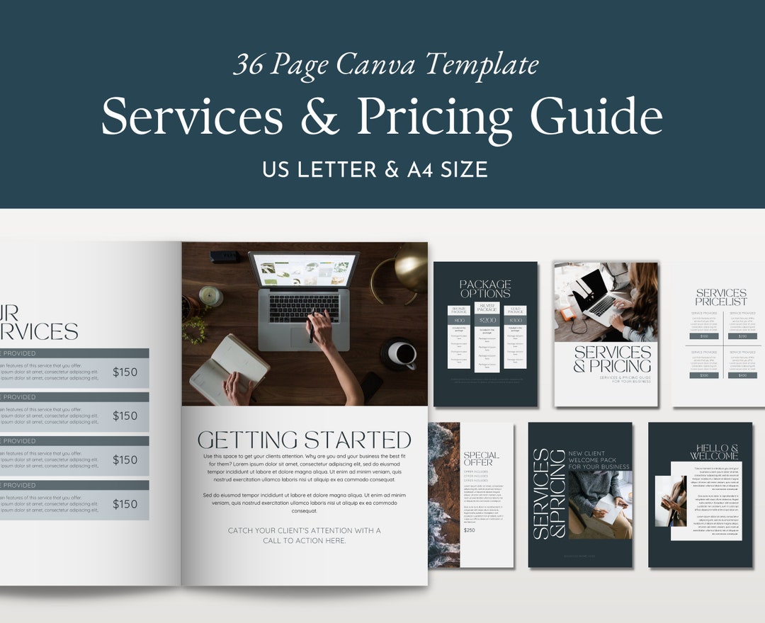 Pricing and Services Guide, 36 Page Client Welcome Template for Canva ...