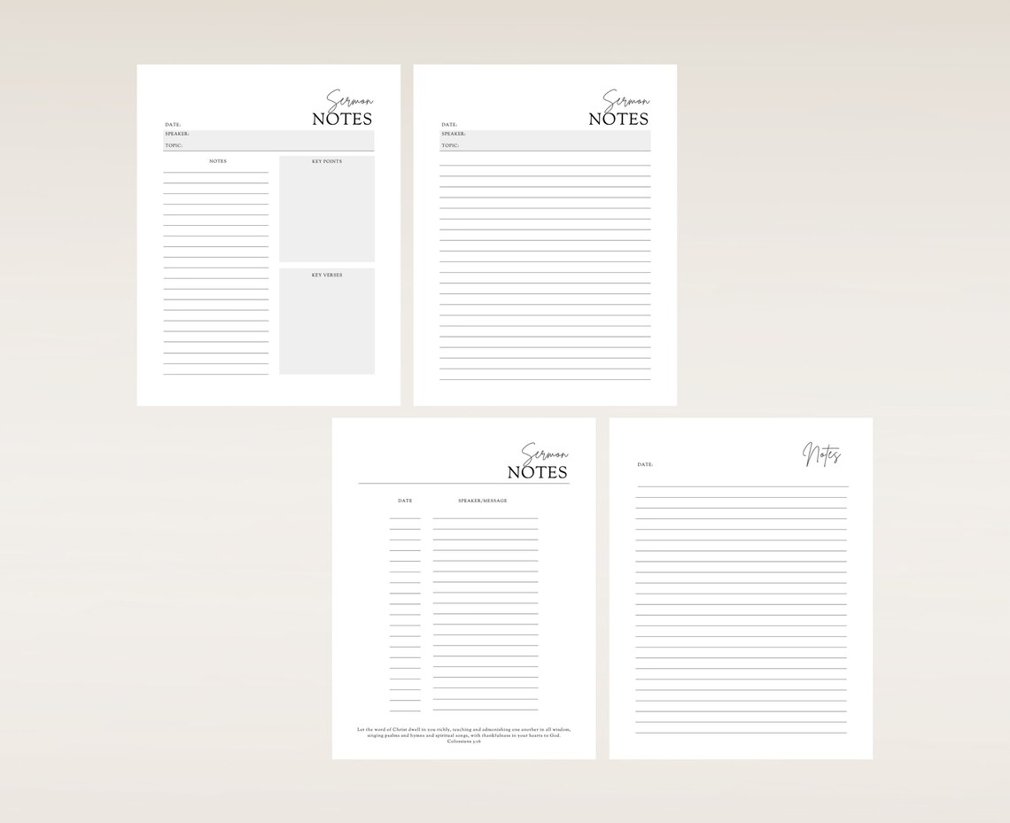 Sermon Notes Printable Sermon Journal Pages Printable Bible - Etsy