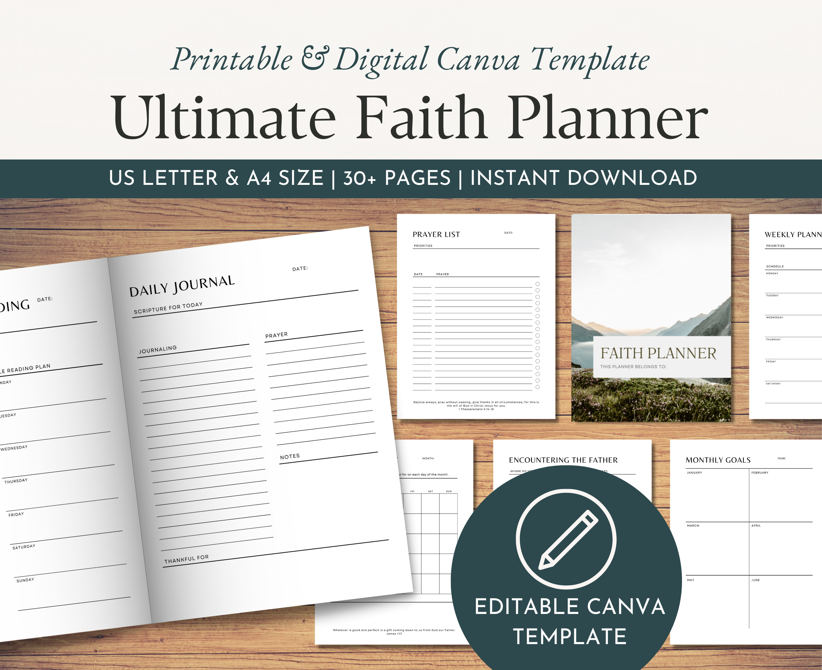 Canva Faith Planner Template Bundle, Digital or Printable Editable ...