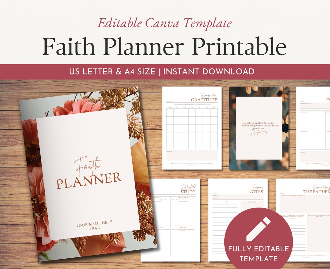 Editable Faith Personal Planner Template, Canva Printable Devotional ...