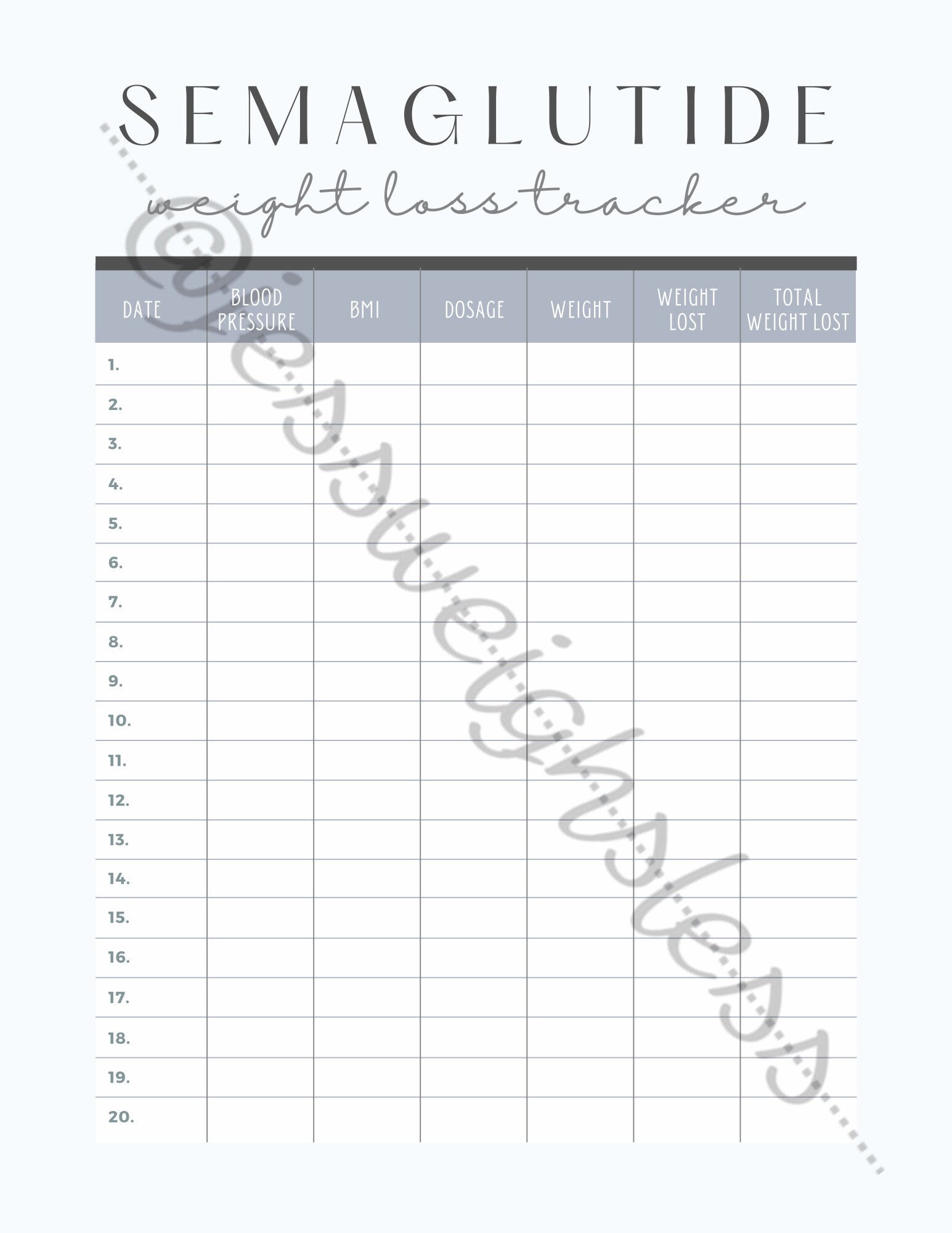 Custom Semaglutide Weight Loss Tracker - Includes Blood Pressure and ...