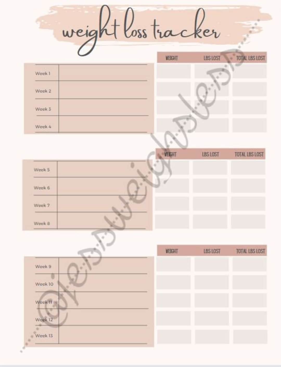 Weight Loss Tracker - Full Year, Weight Loss Tracker PDF, Weight ...