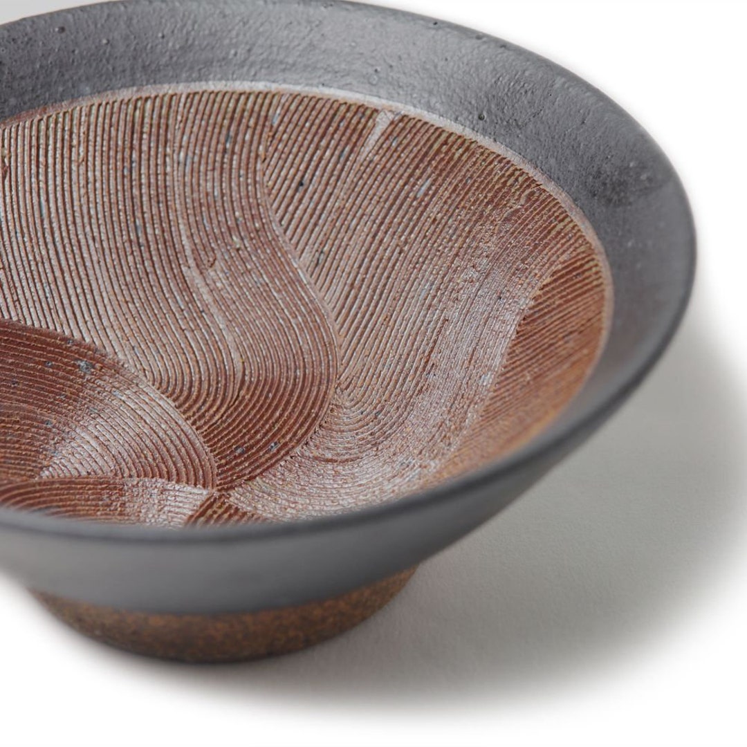 7.5 in Mortar Bowl Japanese Pottery Suribachi Mash Bowl Black Wabi Sabi ...