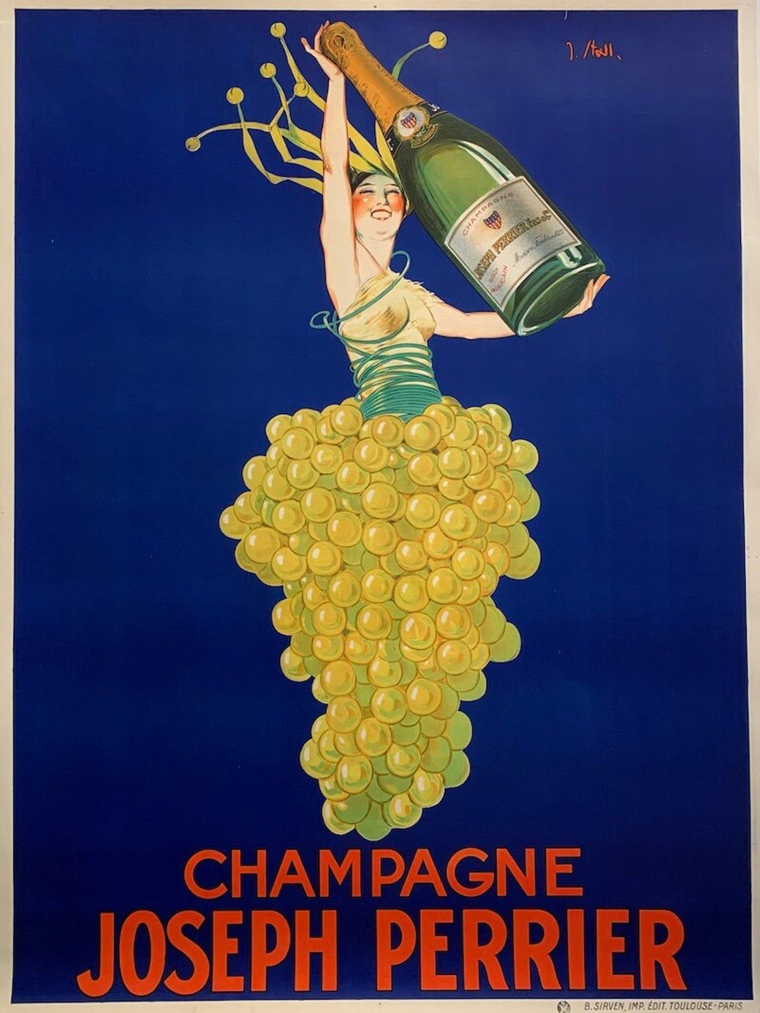 Original Vintage Art Deco Champagne Poster, 'perrier Champagne' 1926 - Etsy