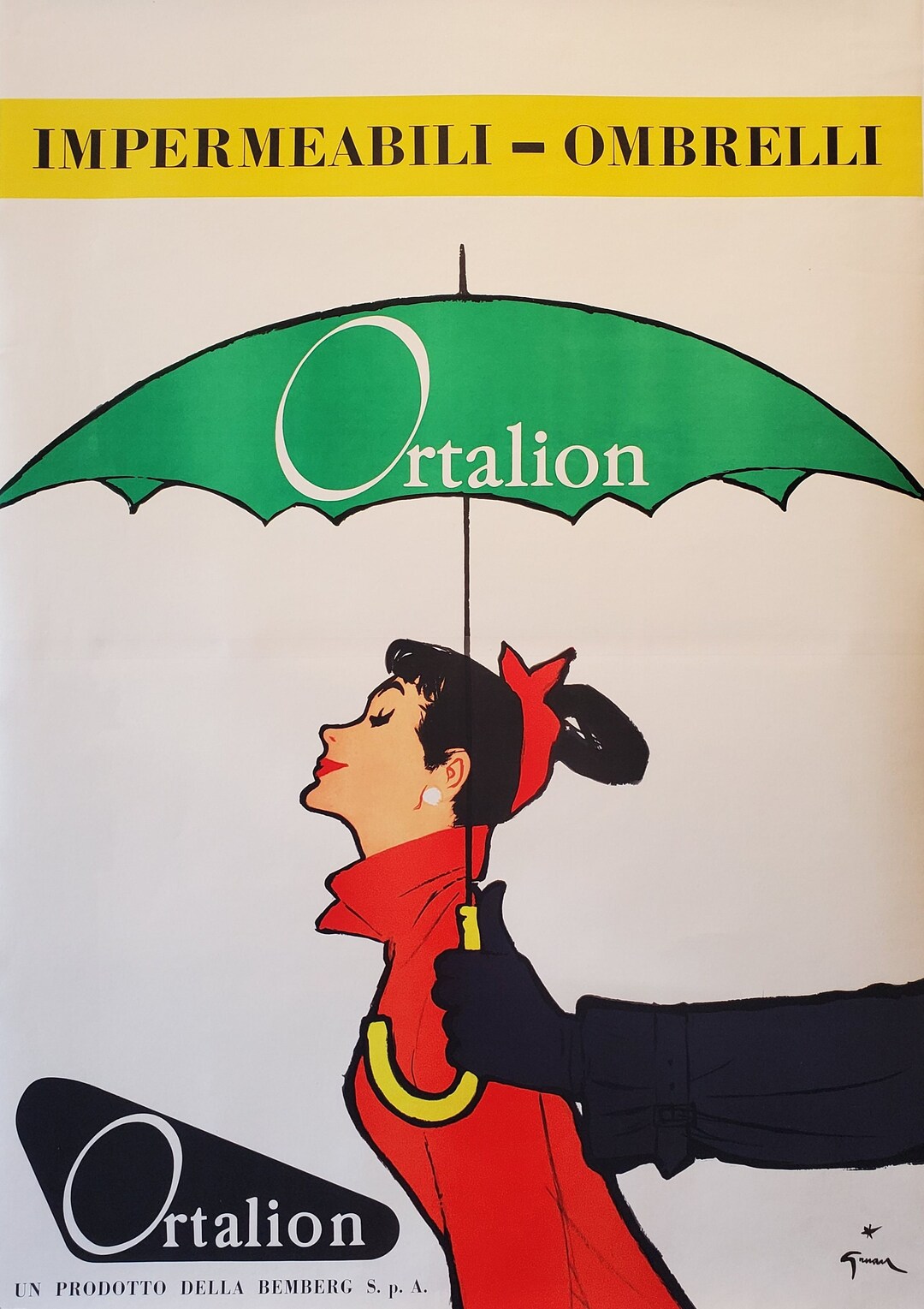 Original Vintage French Advertising Poster, 'OMBRELLI' by Rene GRUAU ...