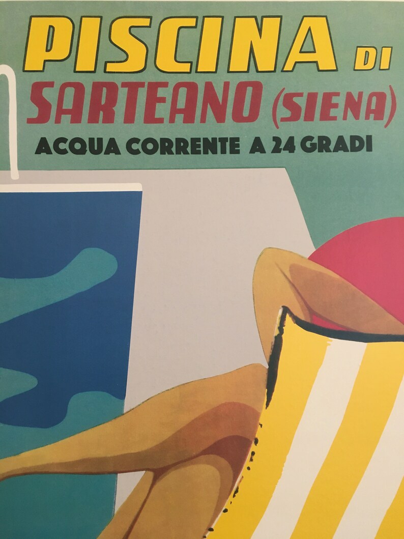 Piscina Di Sarteano Original Vintage Italian Swimming Pool Poster 1962 ...