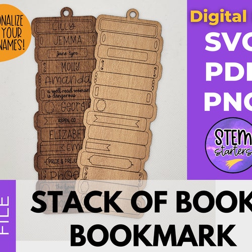 Stack of Books Bookmark SVG Laser File for Glowforge - Etsy