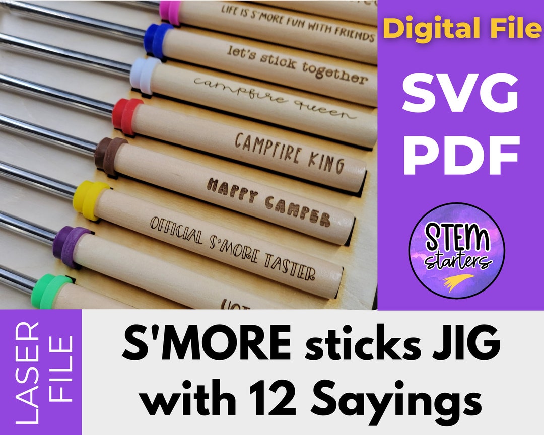 S'mores Sticks Jig With Stand and 12 Sayings for Glowforge - Etsy