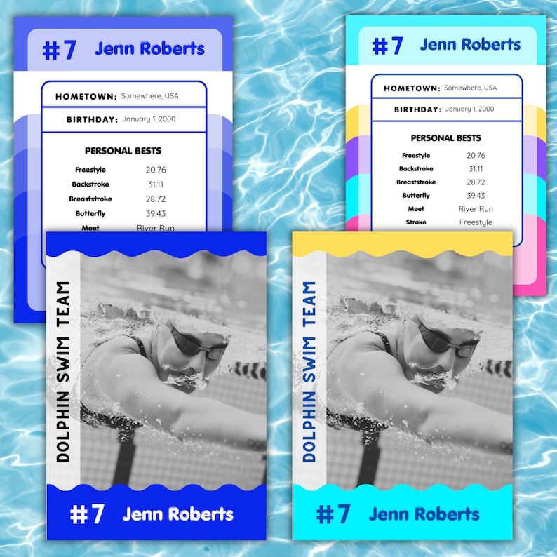 Swimming Card Template for Canva Colorful Waves - Etsy