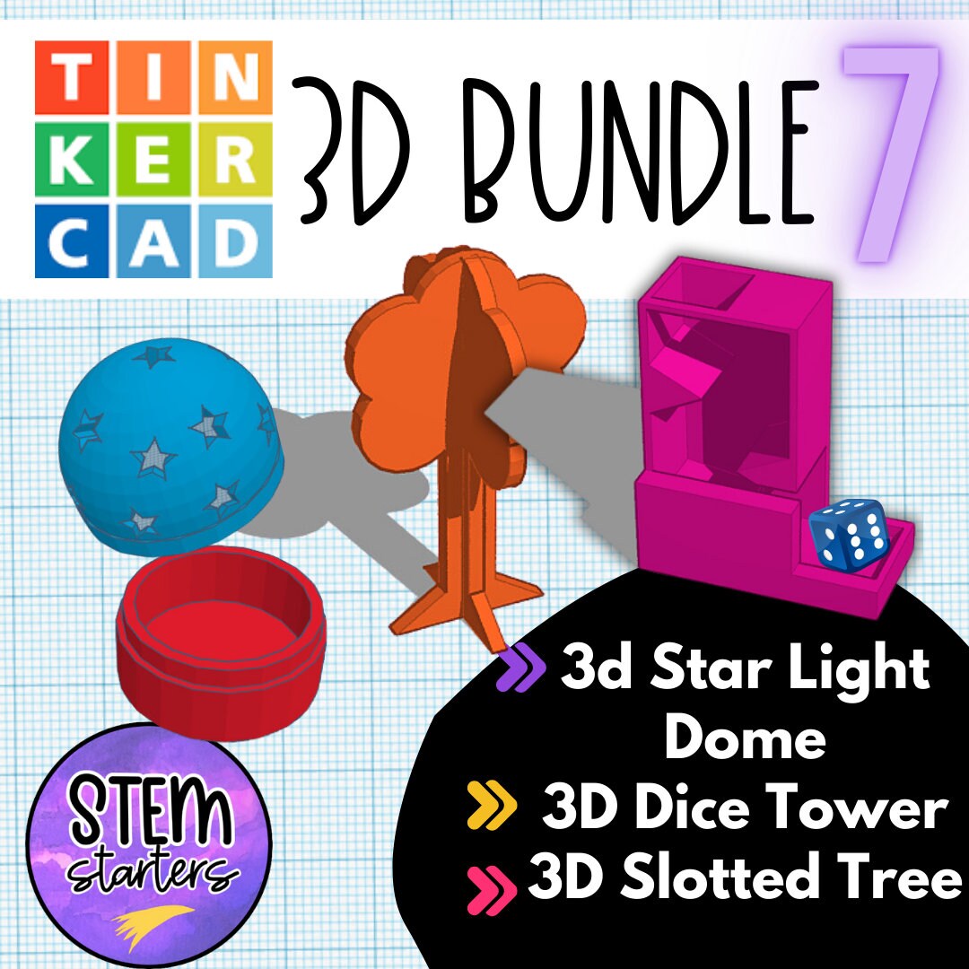 Learn to Create 3D Print Files With Tinkercad: Mini Bundle 7 - Dice Tower, Tealight Star Light ...