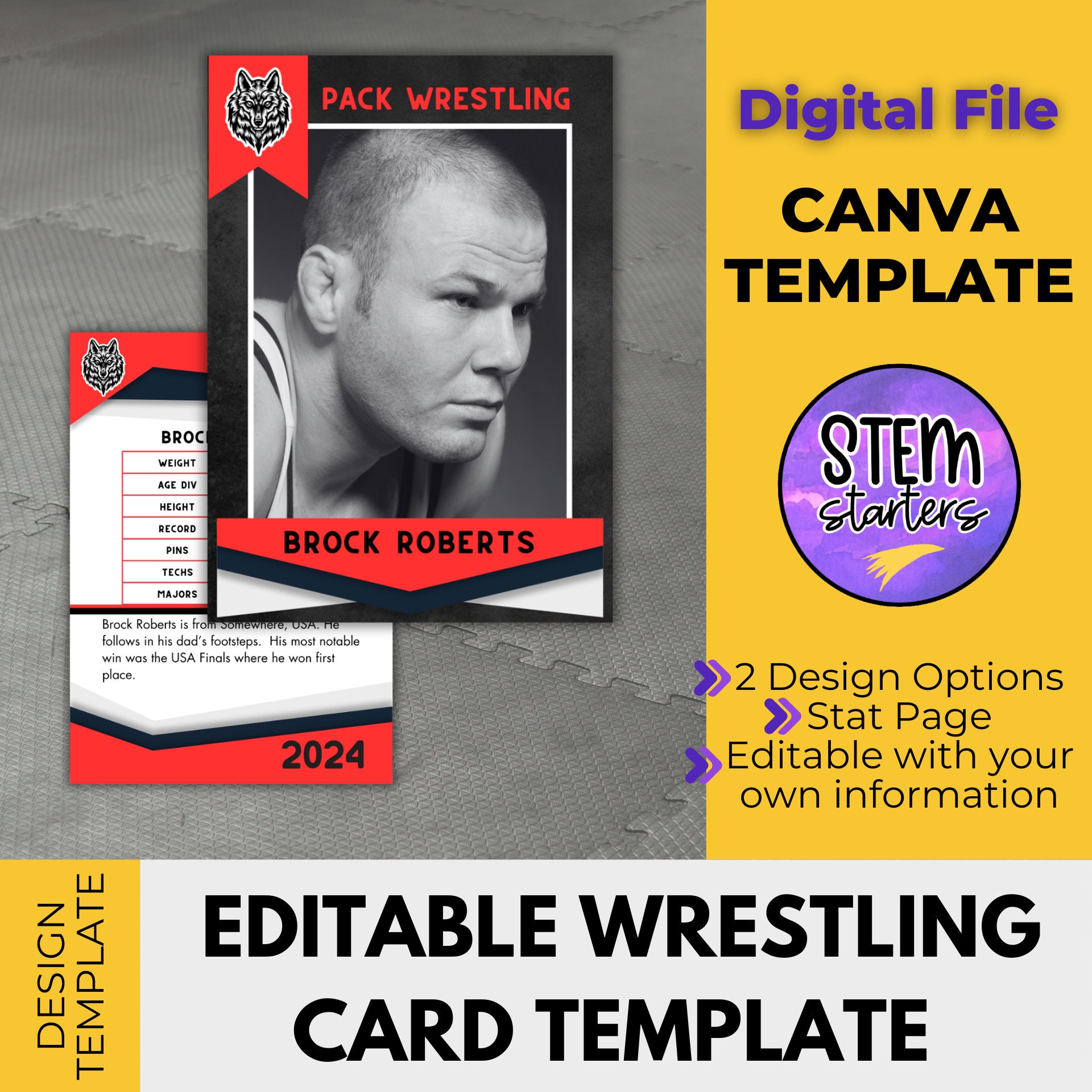Wrestling Card Template for Canva Bold Lines - Etsy
