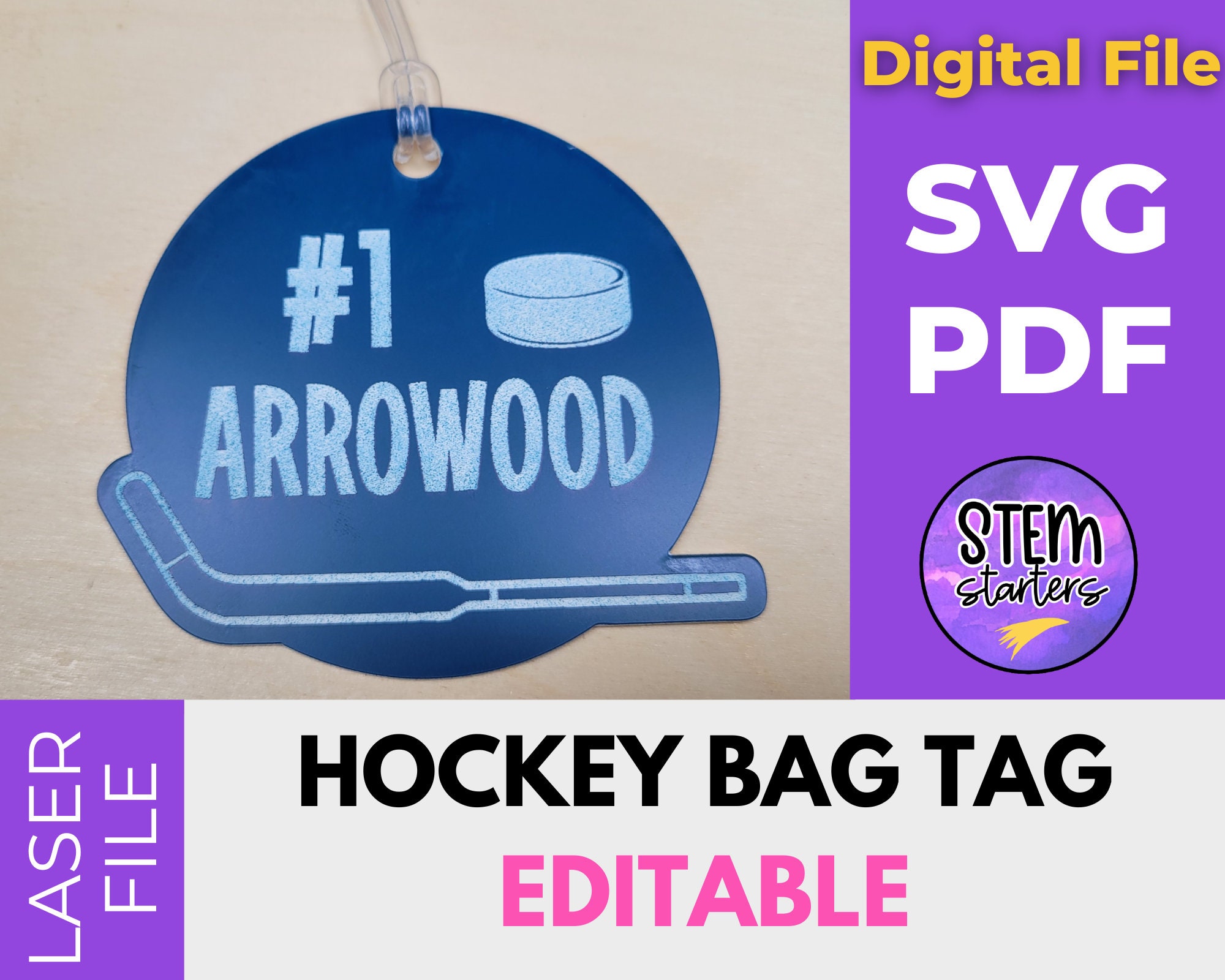 Hockey Bag Tag Editable File for Glowforge | SVG | Template - Etsy