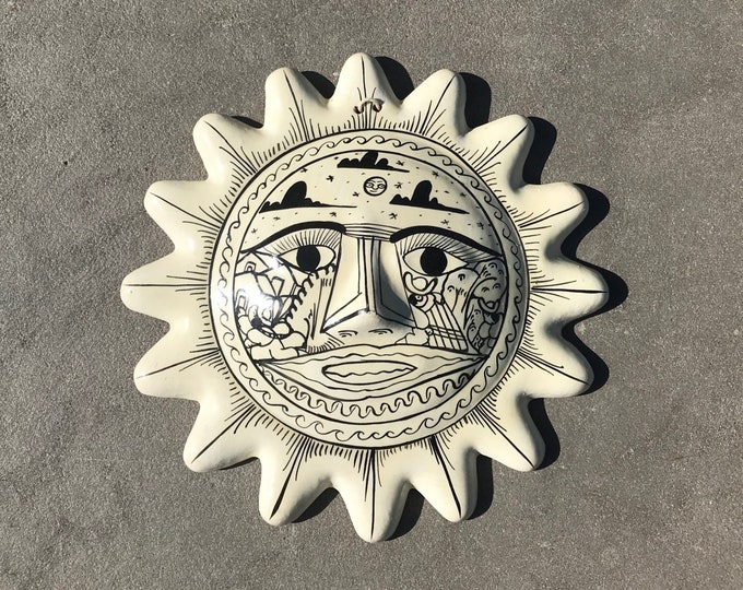 Vintage Hand Painted Terracotta Pottery Sun Face Wall Hanging Ceramic ...