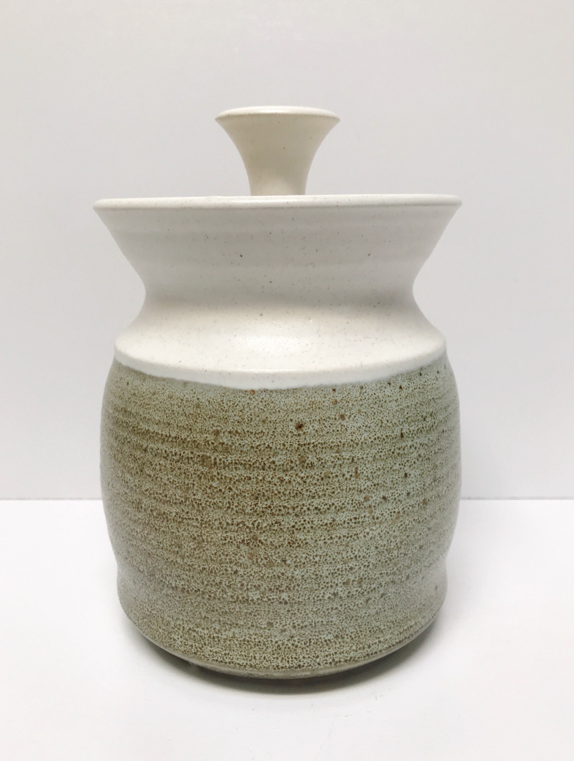 Vintage Studio Pottery Urn Jar with Lid White Green Brown | Etsy