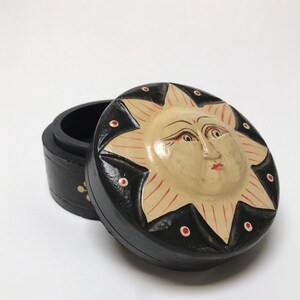 Vintage Hand Painted Sun Design Wood Box Sun Face Trinket Box Folk Art ...