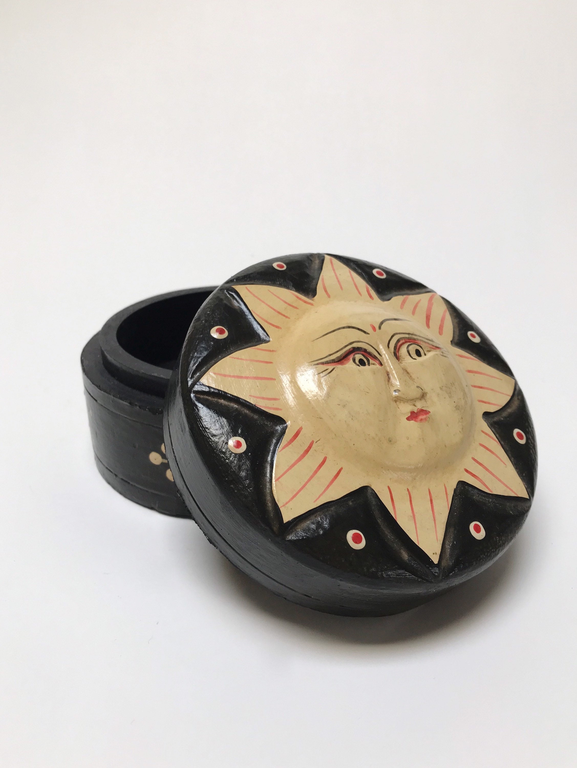 Vintage Hand Painted Sun Design Wood Box Sun Face Trinket | Etsy
