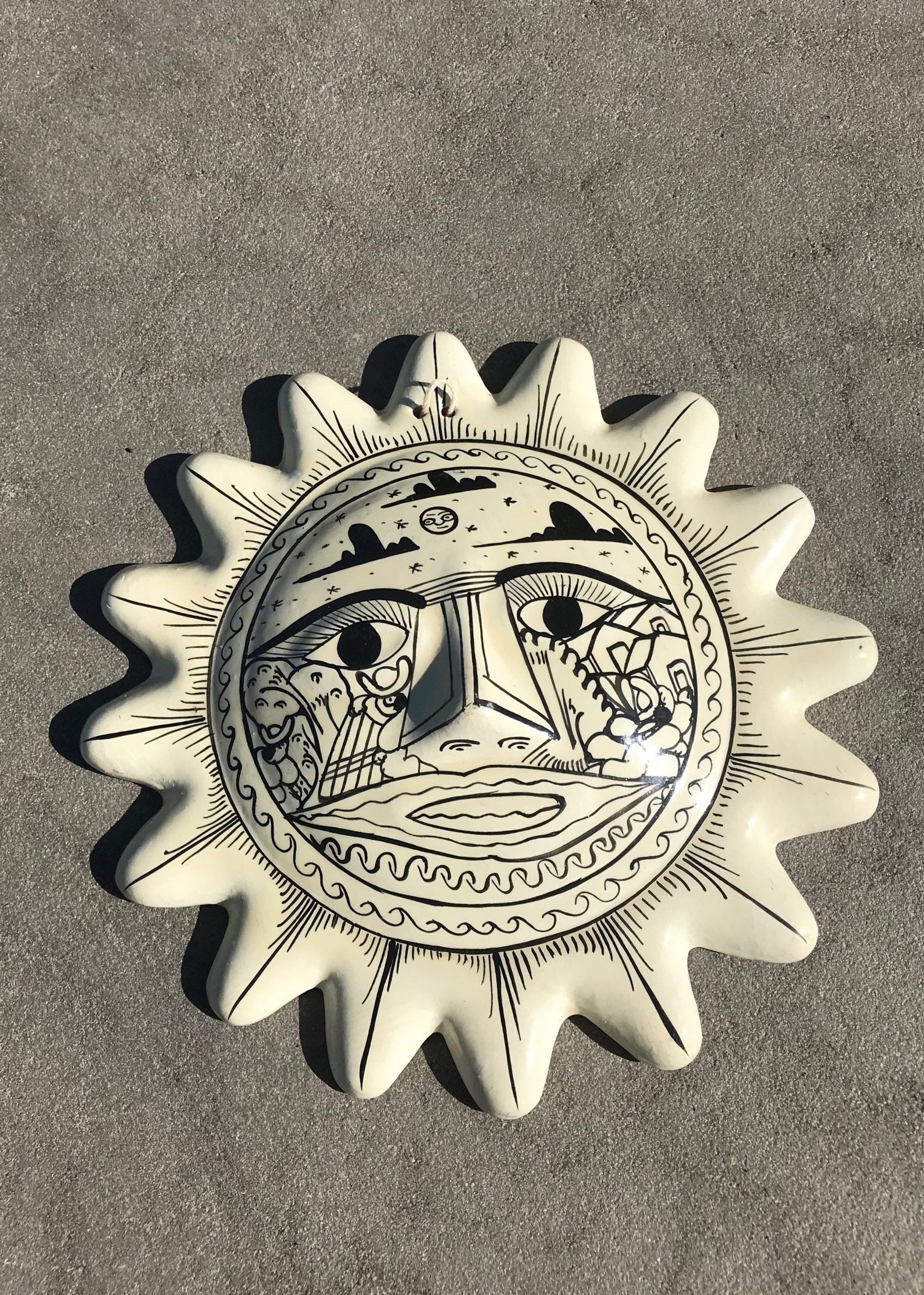 Vintage Hand Painted Terracotta Pottery Sun Face Wall Hanging | Etsy