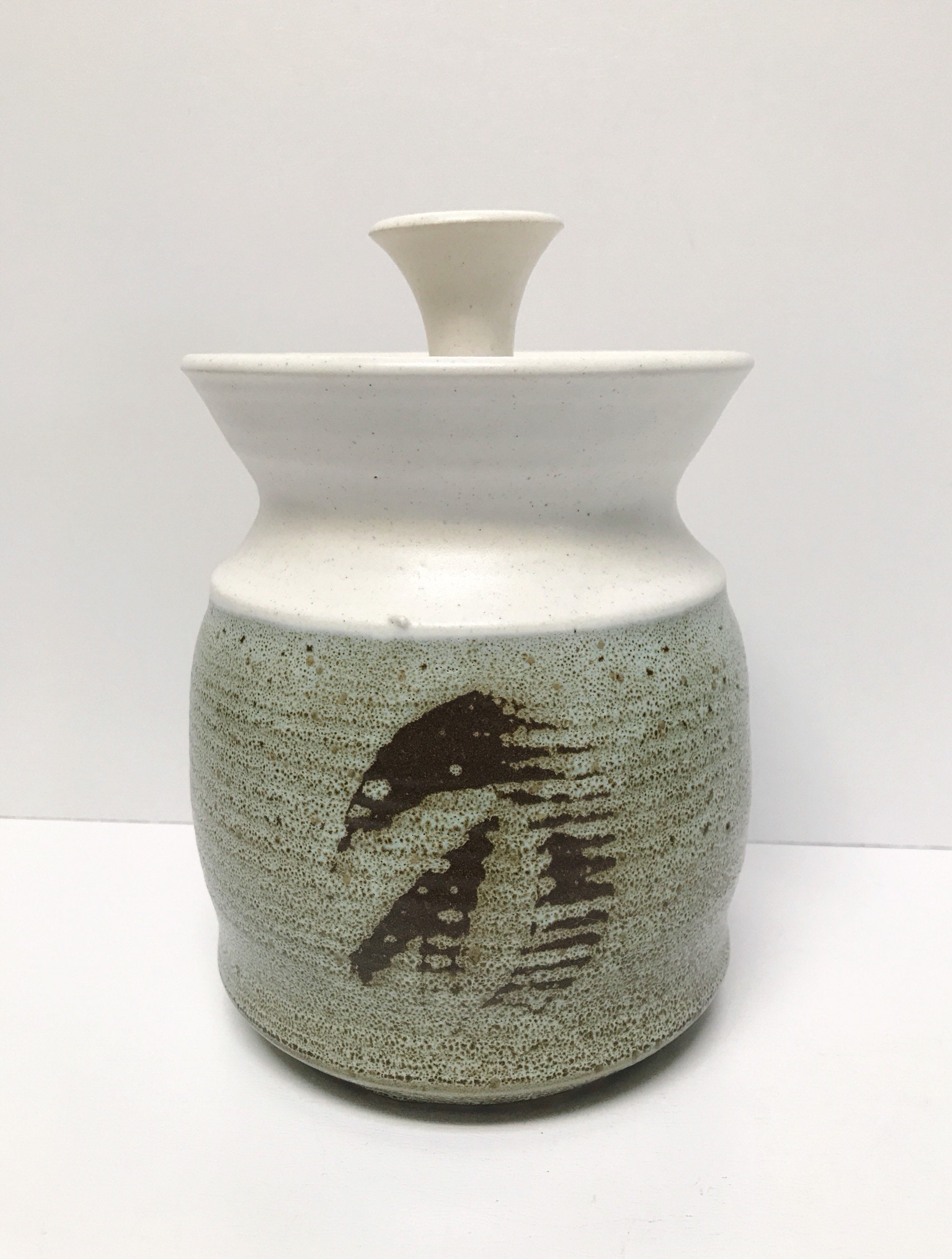 Vintage Studio Pottery Urn Jar with Lid White Green Brown | Etsy