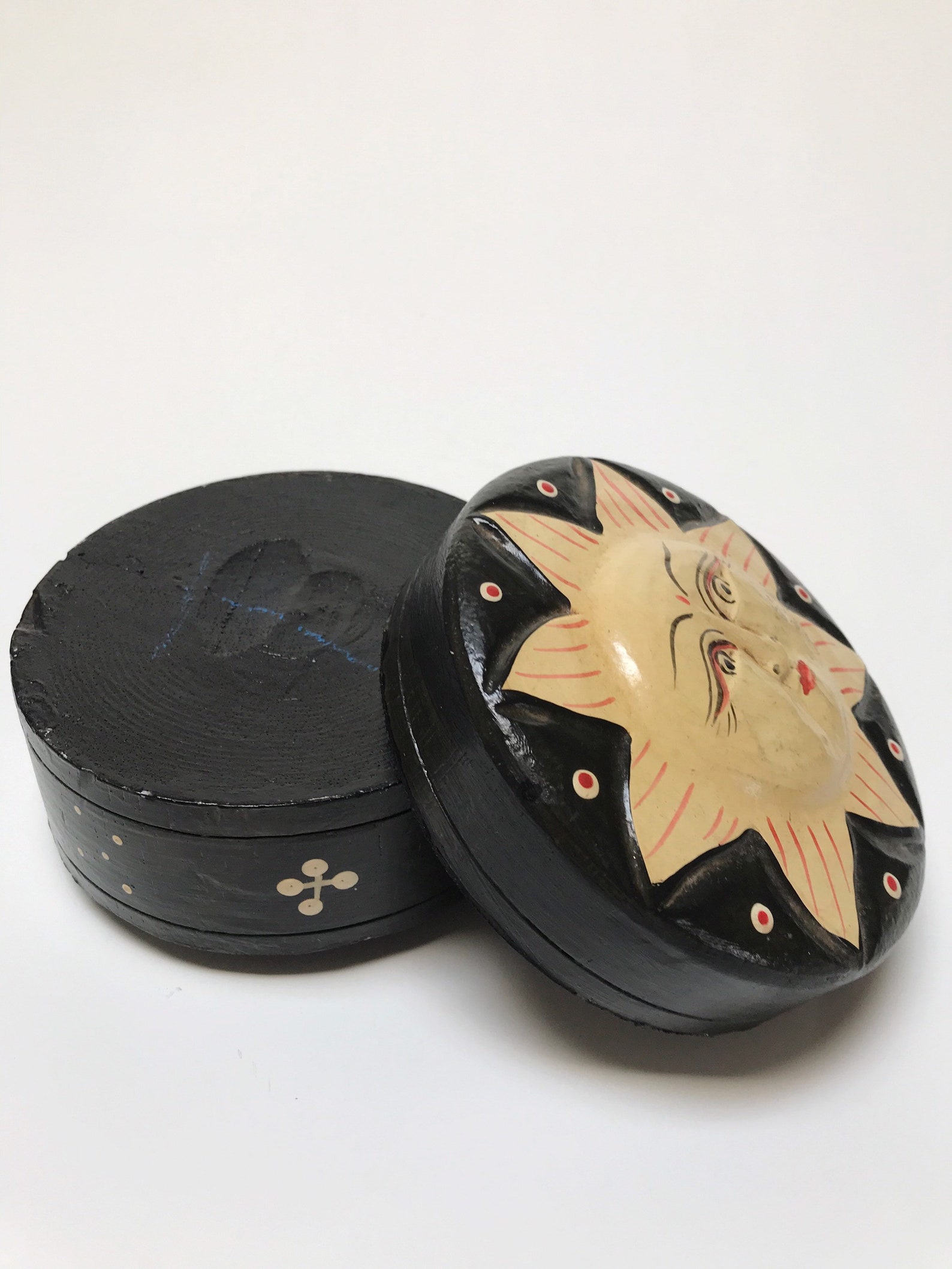 Vintage Hand Painted Sun Design Wood Box Sun Face Trinket - Etsy
