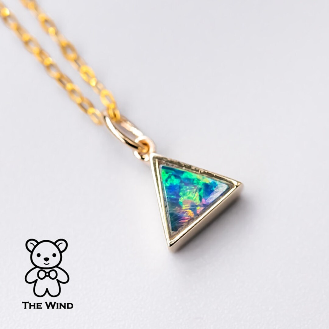 Minimalist Triangle Australian Doublet Opal Pendant Necklace 14K Yellow ...
