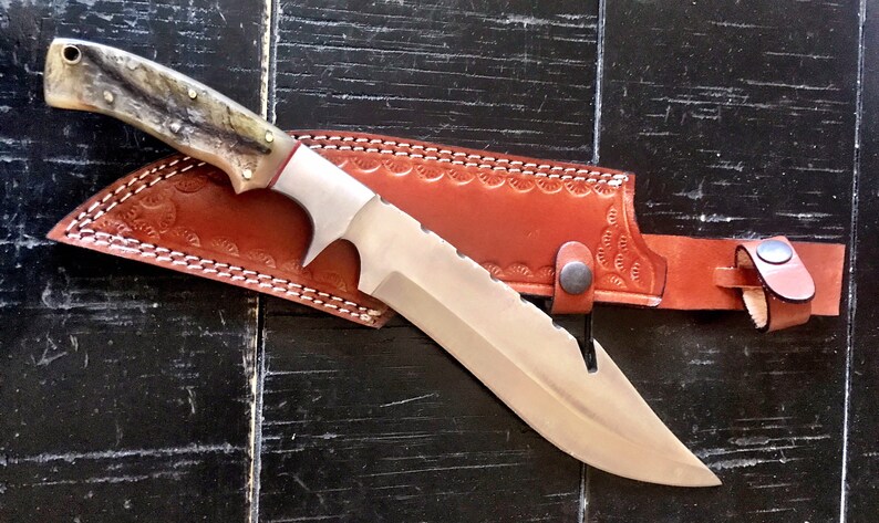 Hand Forged D2 Steel Hunting Knife: Ram Horn Handle, Leather Sheath - Etsy