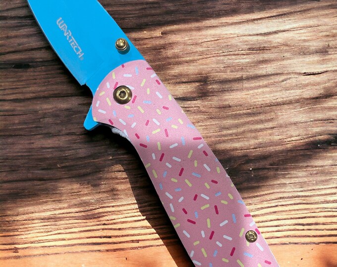 Tactical 7.75" Pocket Knife Pink Sprinkles Design Knives Hunting EDC ...