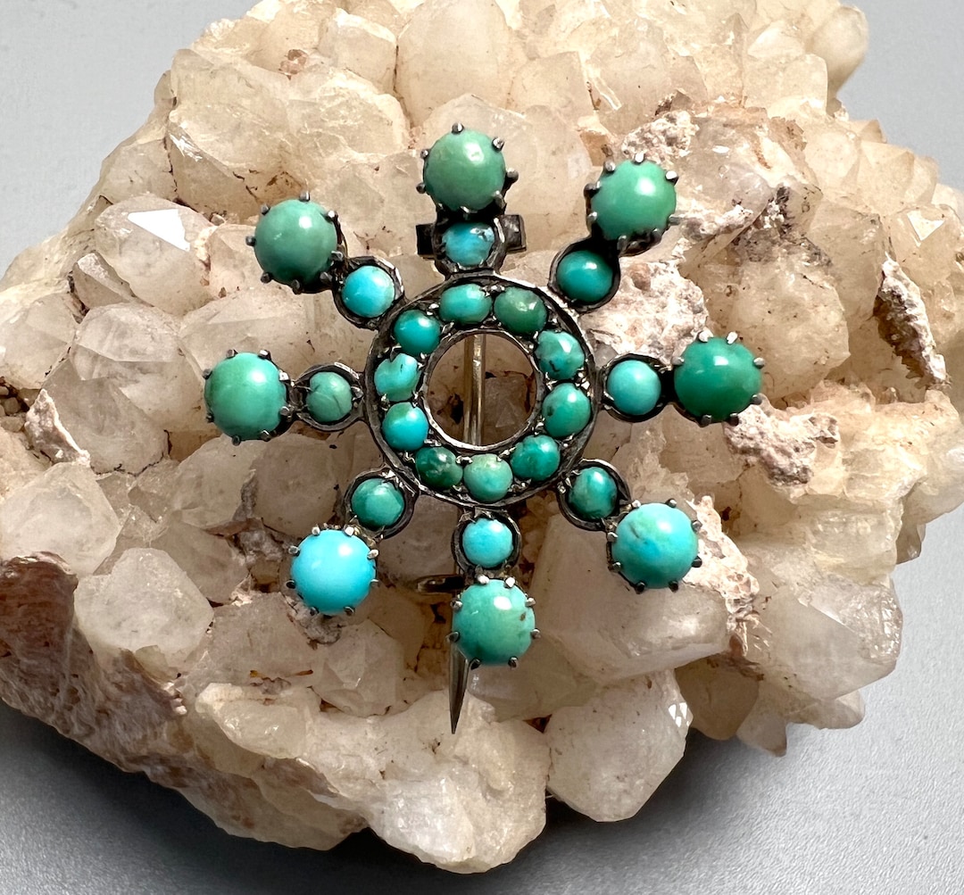 Delightful Antique Turquoise Sunburst Brooch in Sterling Silver ...