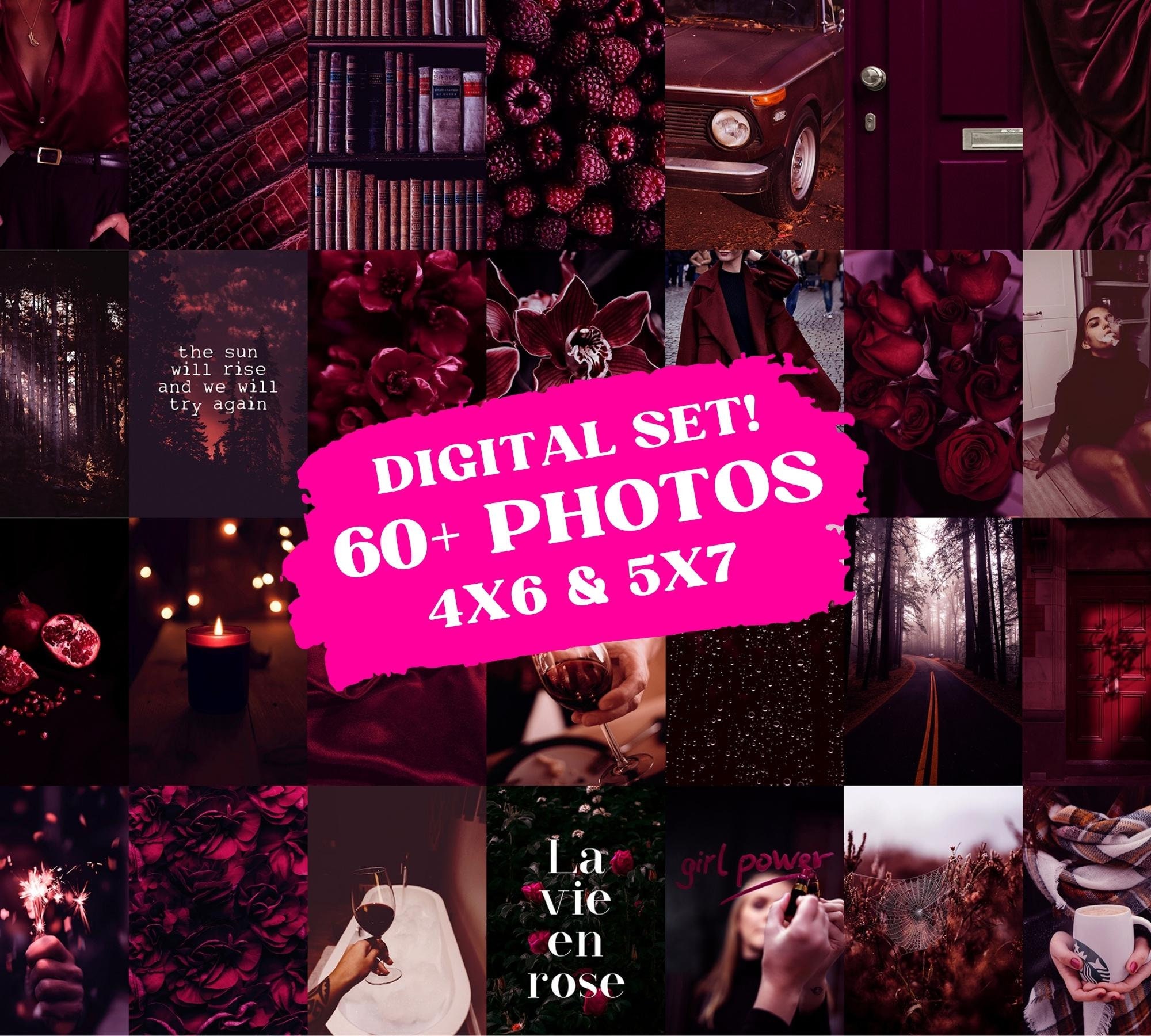 Burgundy Red Wall Collage Kit 105 PCS 4x6 Size Dark Red Aesthetic Photo ...