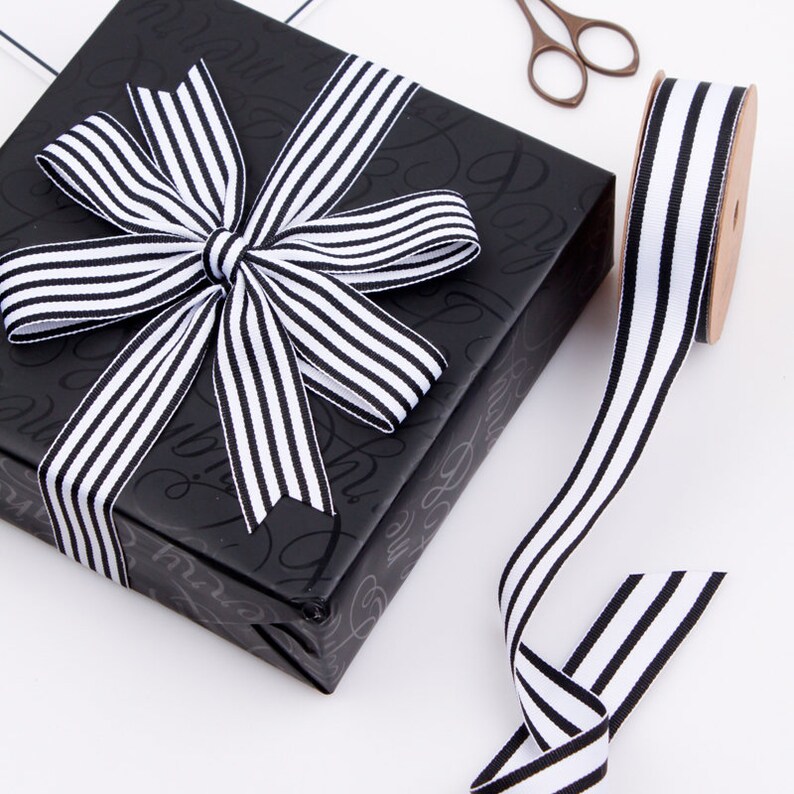 Black and White Striped Grosgrain Ribbon Gift Wrap Decor LBD007 - Etsy