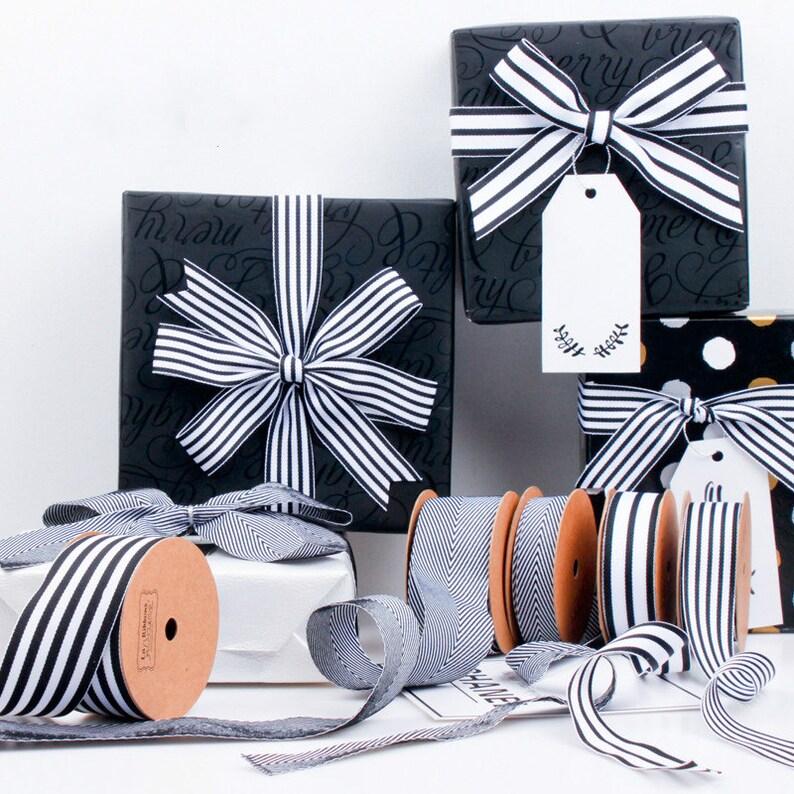 Black and White Striped Grosgrain Ribbon Gift Wrap Decor LBD007 - Etsy