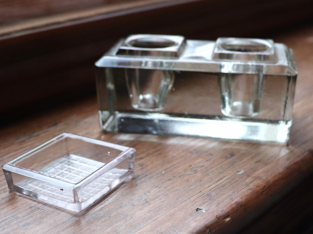 Vintage Heavy Glass Double Inkwell - Etsy