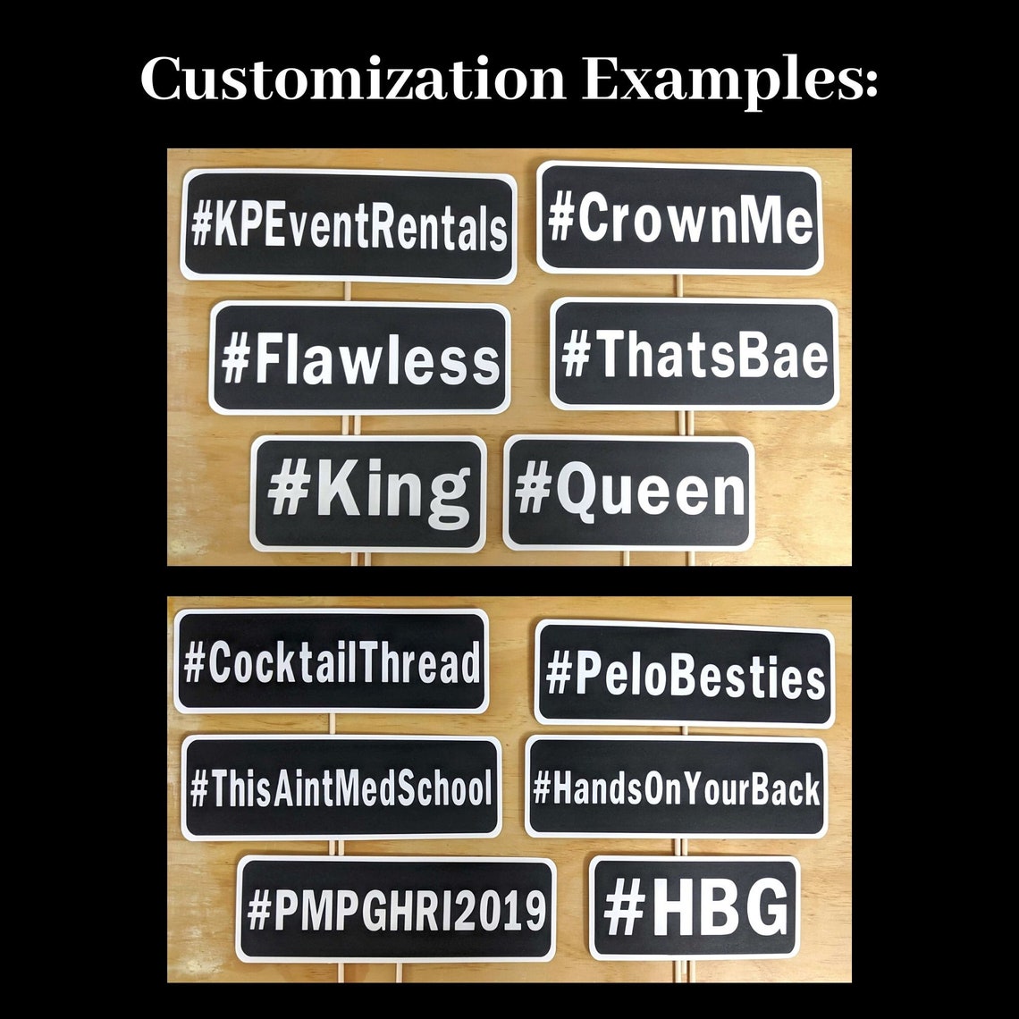 Hashtag Photo Booth Props / Customized Hashtag Words & Phrases | Etsy