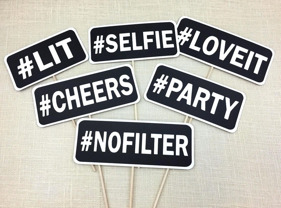Hashtag Photo Booth Props / Customized Hashtag Words & Phrases | Etsy