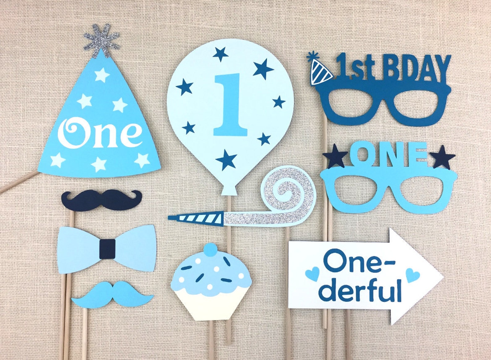 First Birthday Photo Booth Props / One-derful / 1st Bday Party | Etsy
