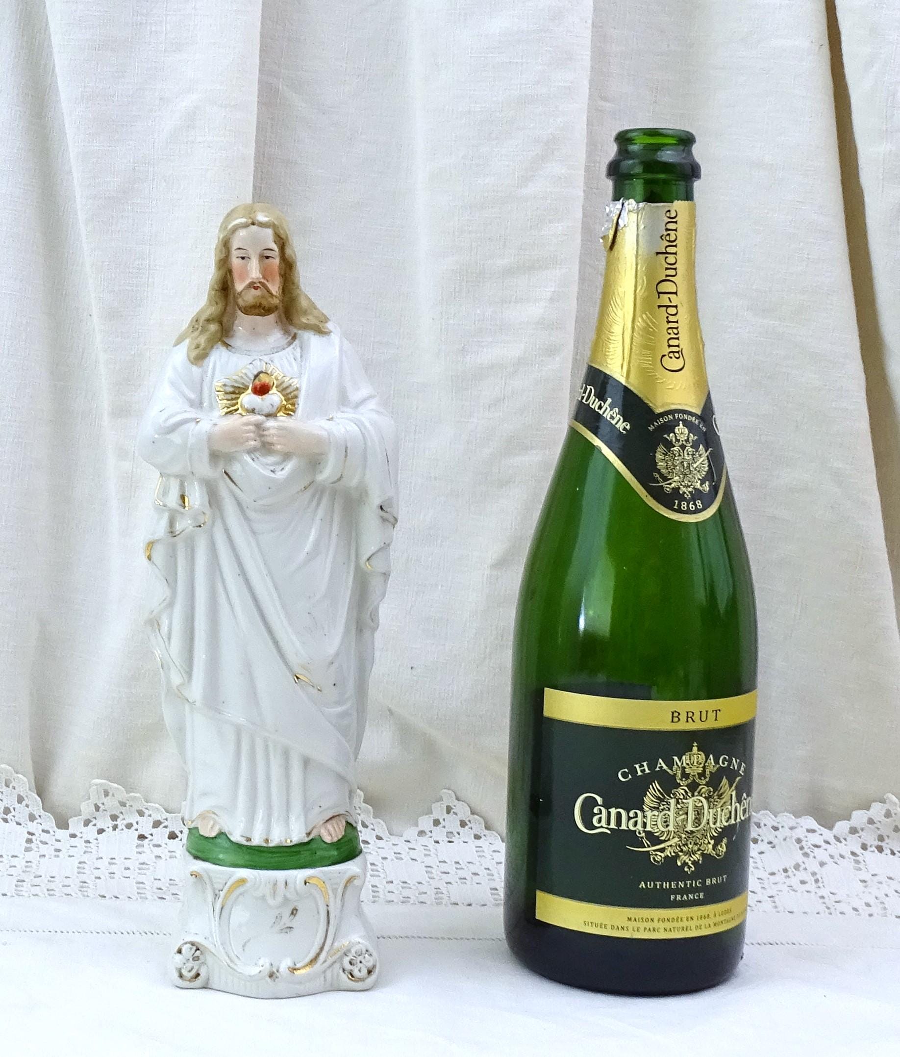 French Antique Statue of Jesus Sacred Heart of Glazed China, Vintage ...
