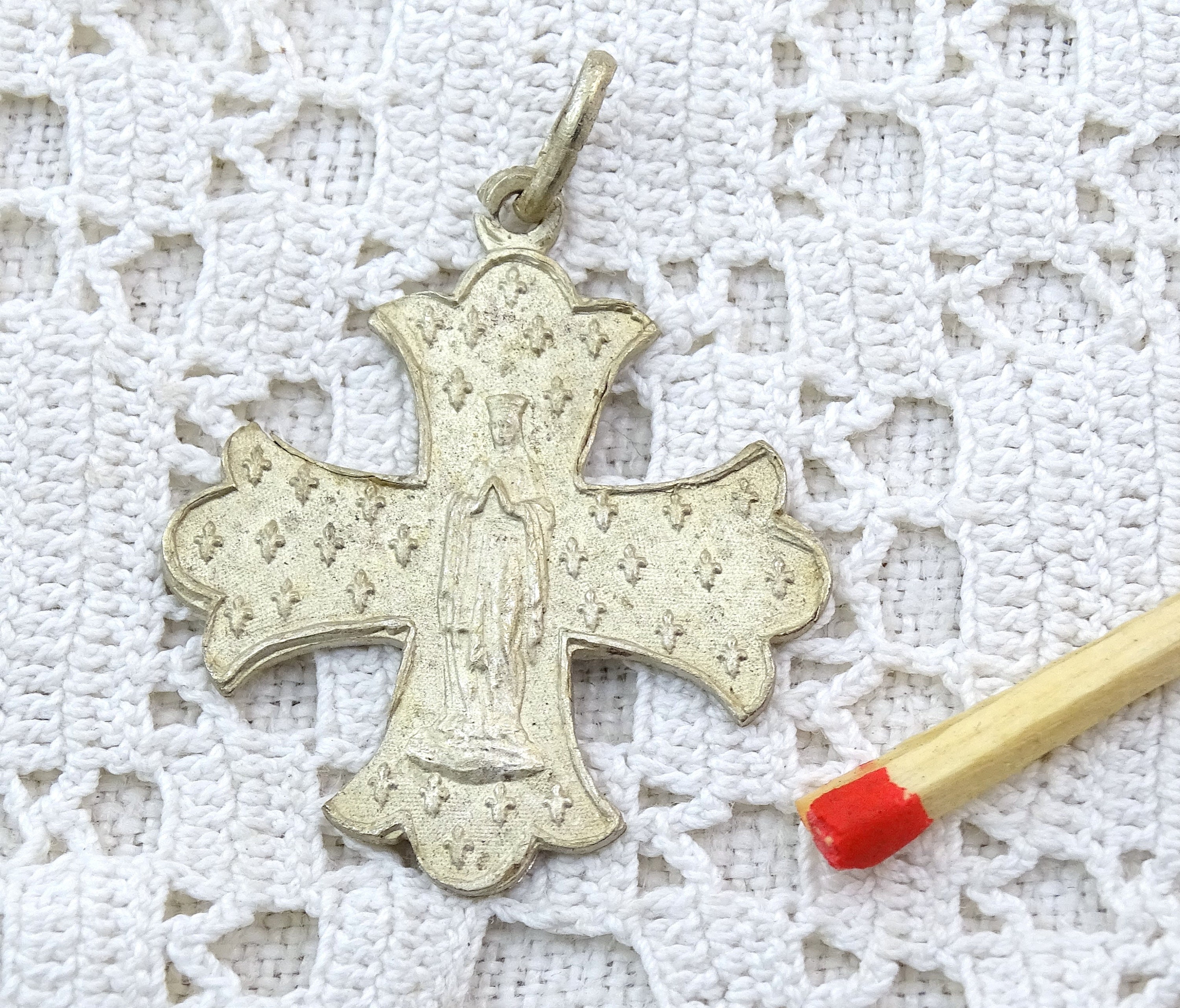 French Vintage Religious Pilgrims Cross From Mayenne With Notre Dame De ...