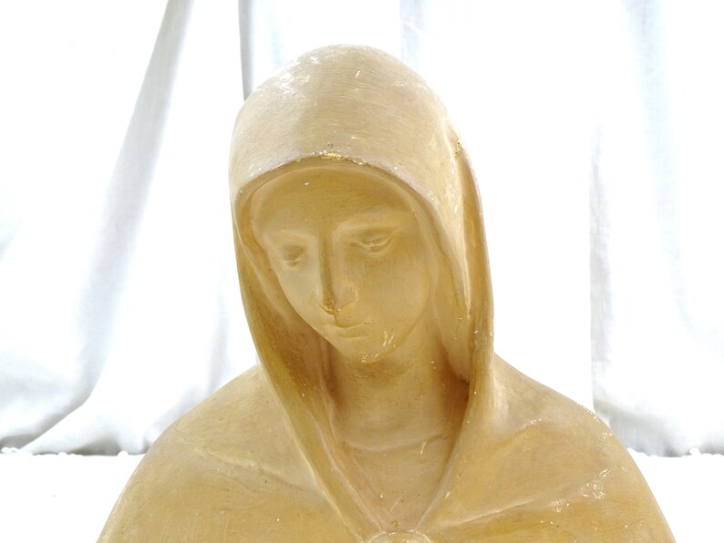 Large Antique French Chalkware Bust of Veiled Virgin Mary, Religious ...