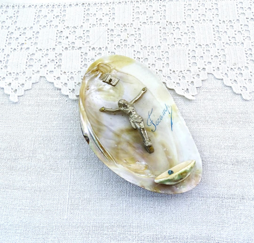 French Antique Souvenir Wall Mounted Religious Holy Water Font Made of ...