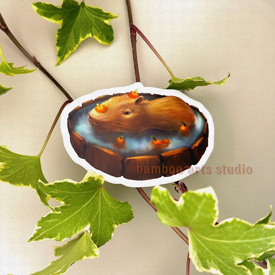 Capybara Yuzu Bath Sticker Cute 3x3 Vinyl Decal Hand-painted Capybara ...