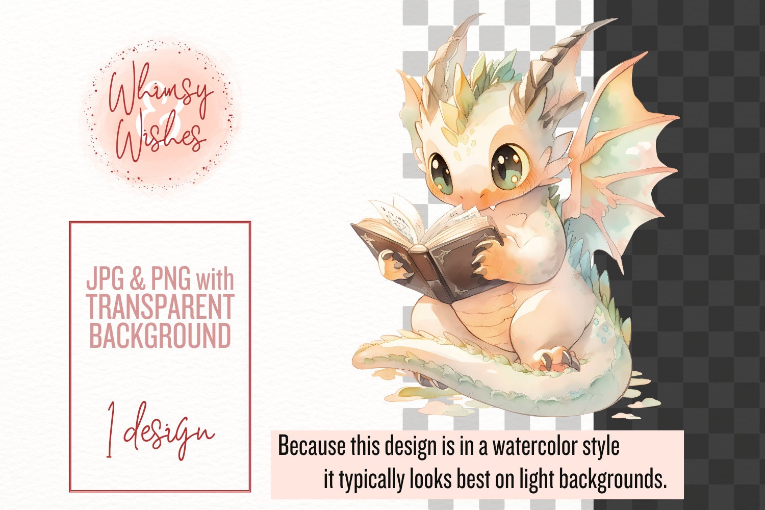 Cute Watercolor Dragons Reading Books Clipart Library Clip - Etsy