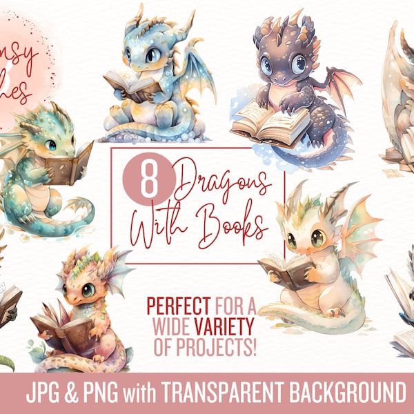 Reading Dragon - Etsy