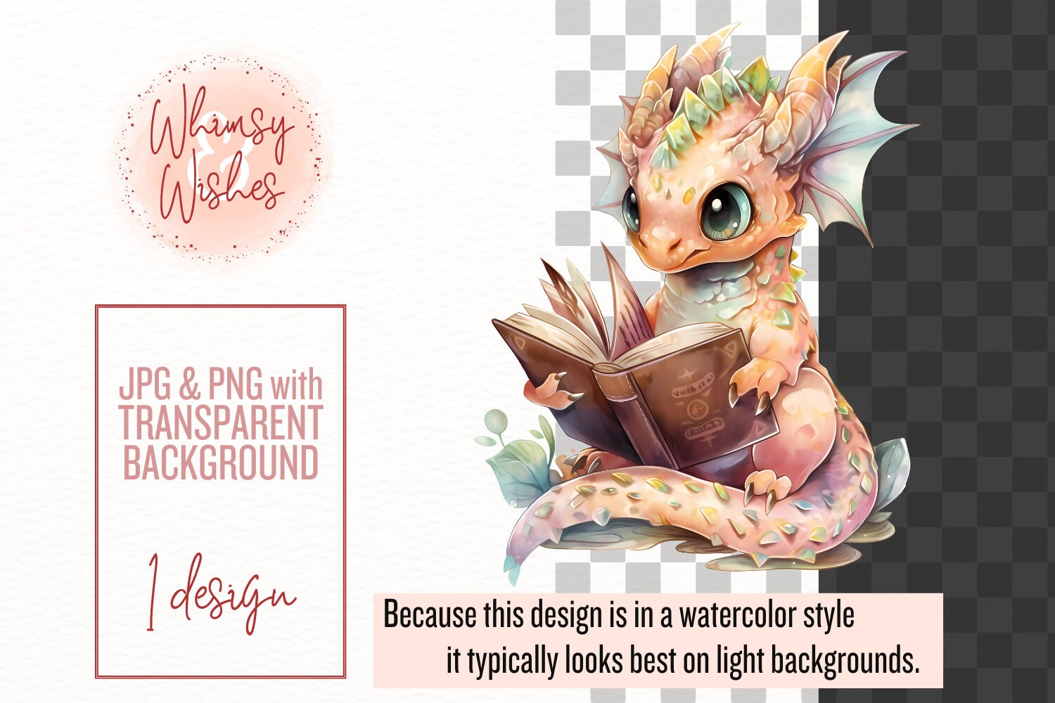Cute Watercolor Dragons Reading Books Clipart Library Clip - Etsy