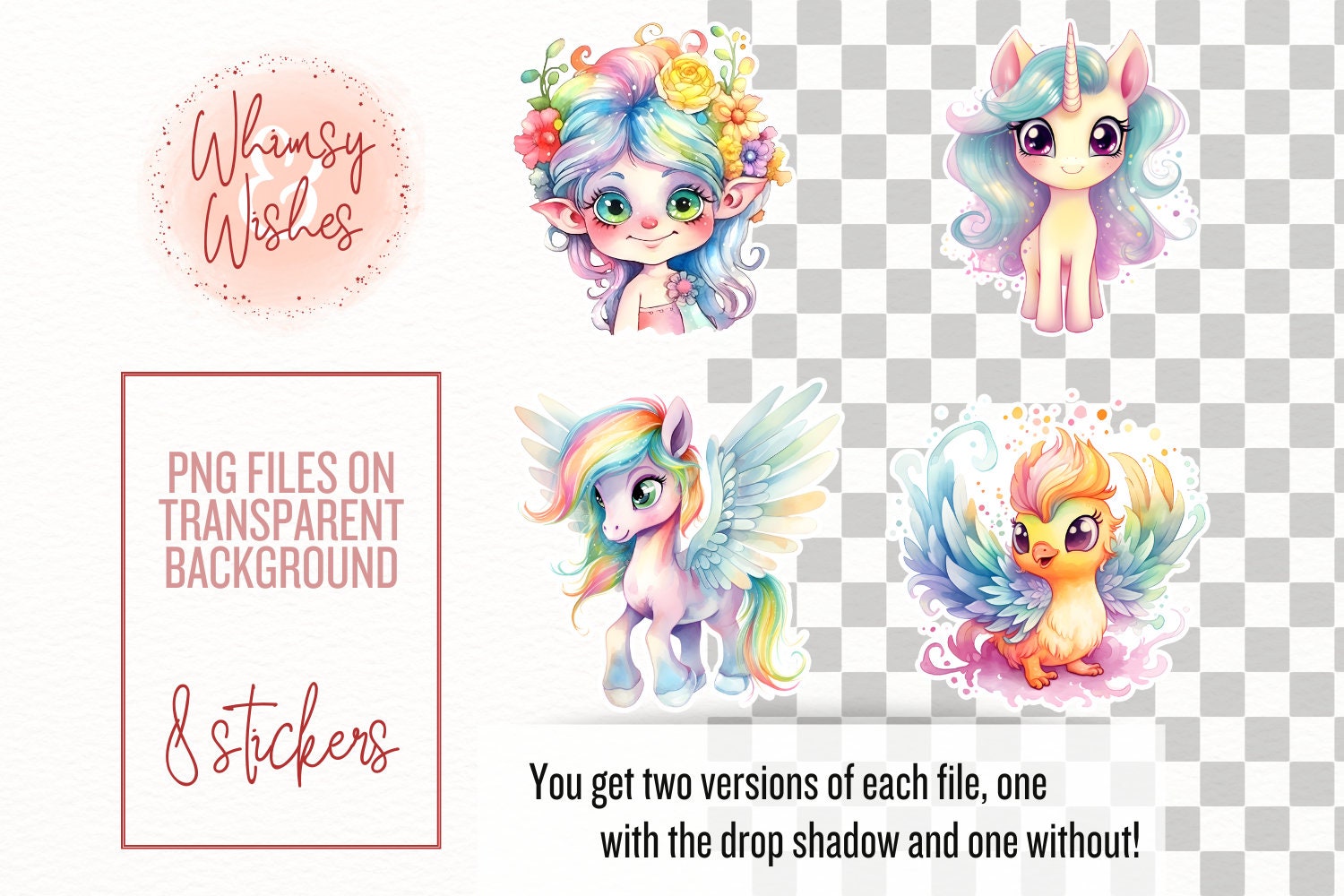 Cute Pastel Mythical Creatures Sticker Bundle, Watercolor Clip Art ...