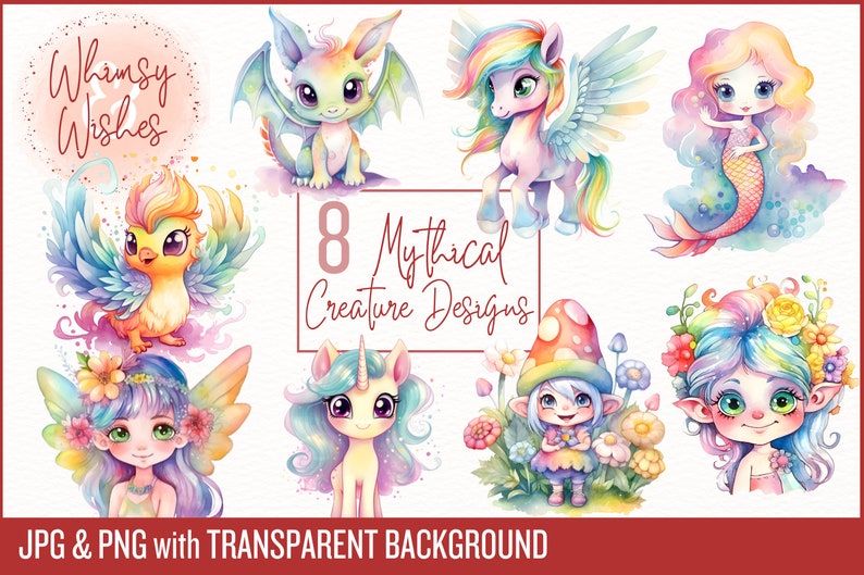 Cute Mythical Creatures Watercolor Illustration, Cute Mythical Rainbow ...