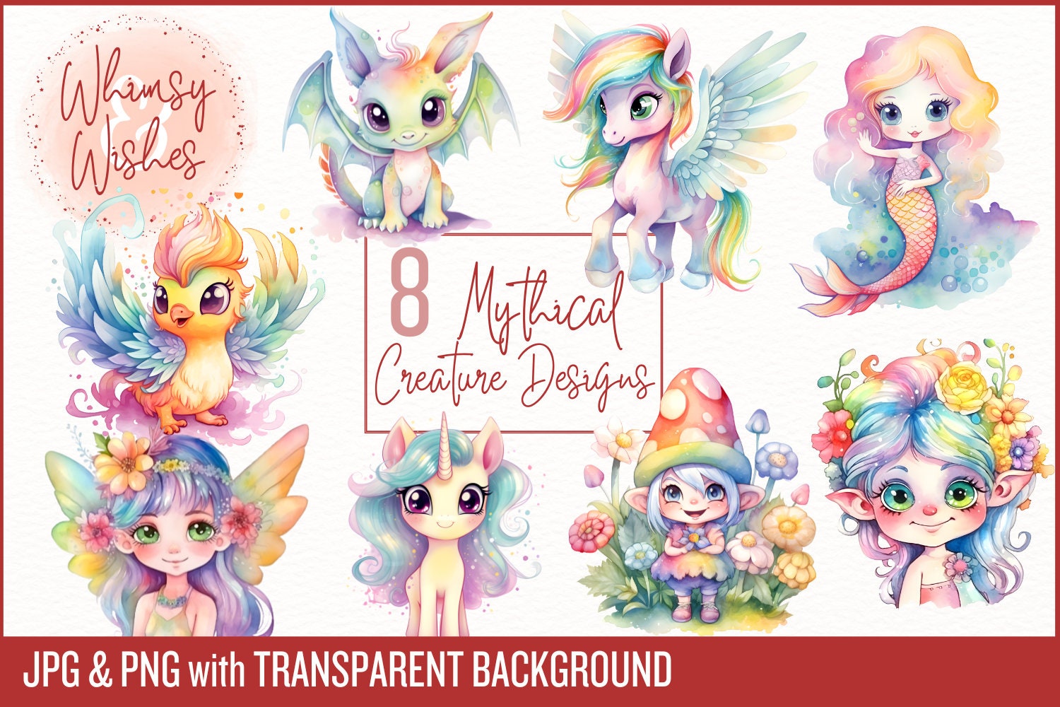 Cute Mythical Creatures Watercolor Illustration, Cute Mythical Rainbow ...