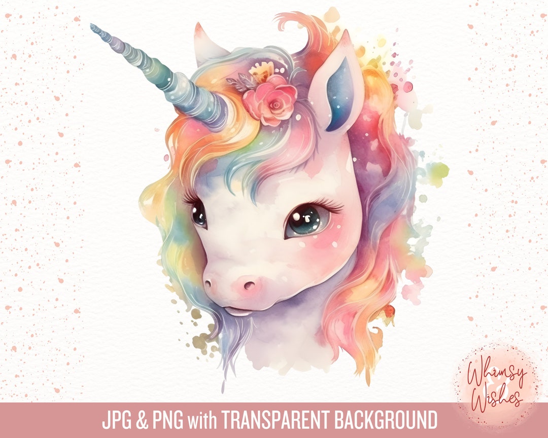 Cute Pastel Unicorn Portrait Clipart Watercolor Illustration, Magical ...